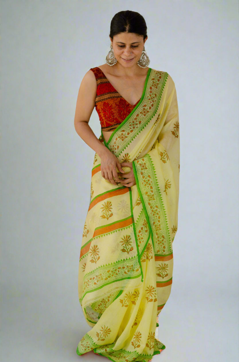 Hand Block Printed Kota Silk Saree. – Chakori Ethnic